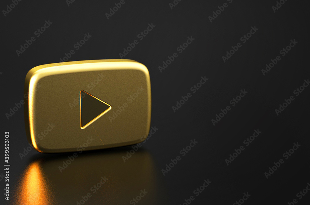 Gold youtube logo 3d rendering illustration Stock Illustration | Adobe ...