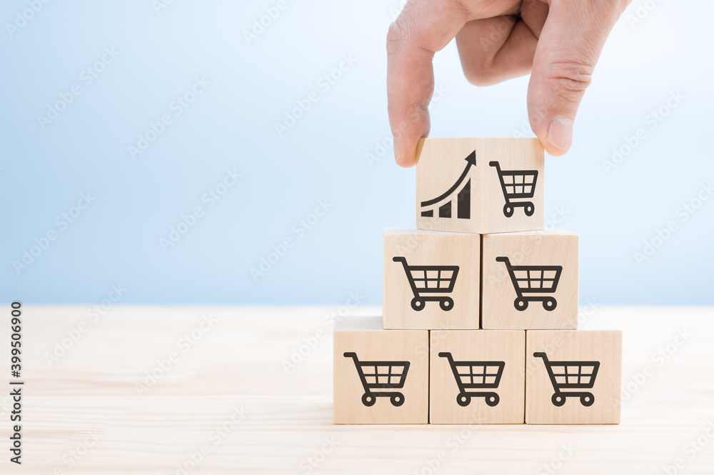 Sale volume increase make business grow, Flips cube with icon graph and ...