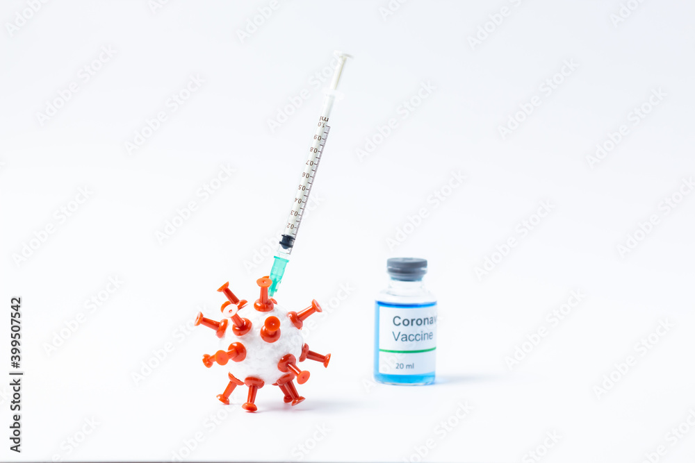 Covid -19 vaccine vial and injection syringe isolated on white ...