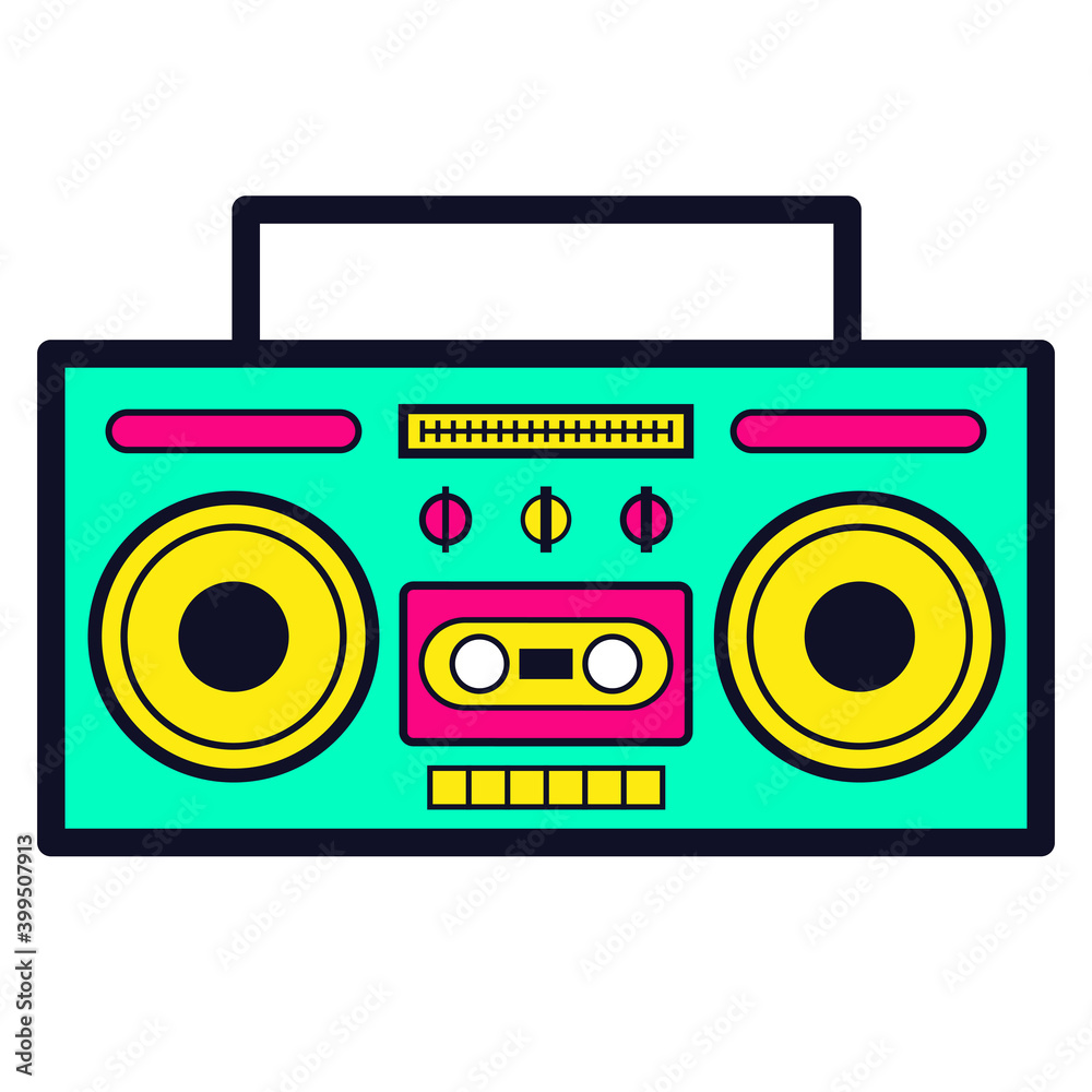 Retro cartoon neon boombox. Vector illustration Stock Vector | Adobe Stock