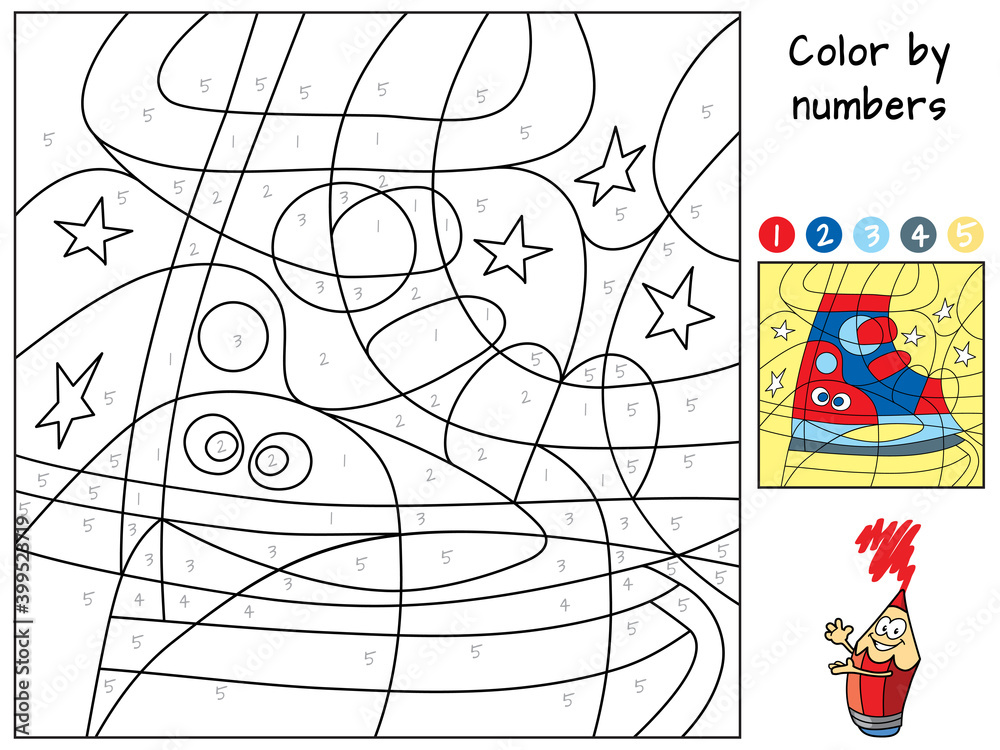 Skates. Color by numbers. Coloring book. Educational puzzle game for ...