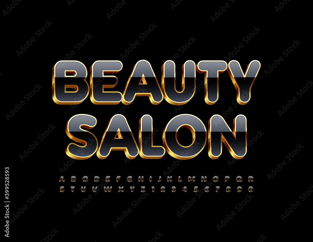 Vector glamour sign Beauty Salon. Stylish Shiny Font. Black and Gold 3D ...