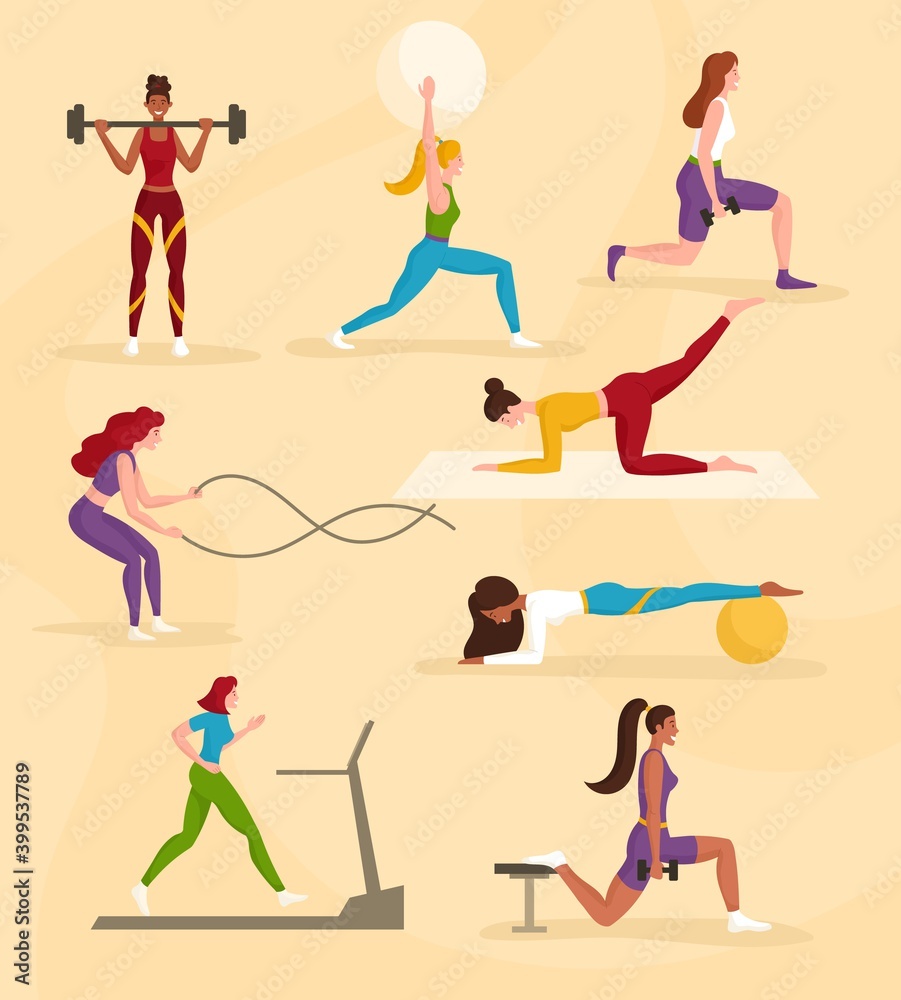 Diverse multiracial women exercising in the gym. Treadmill running ...