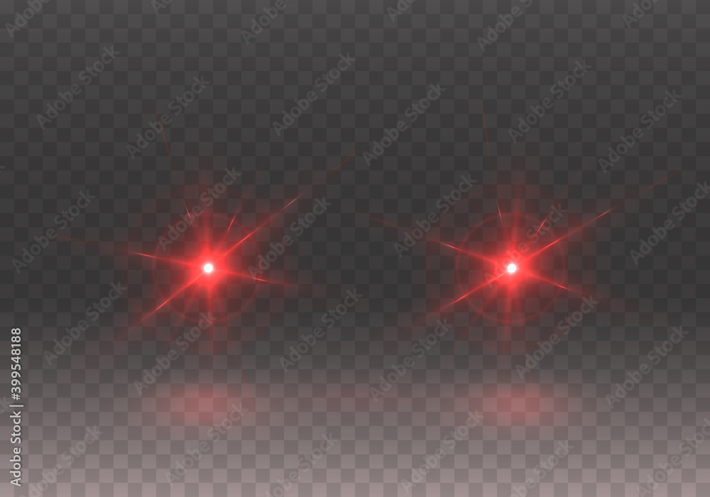 Cars headlight effect. Realistic red flares beams isolated on ...