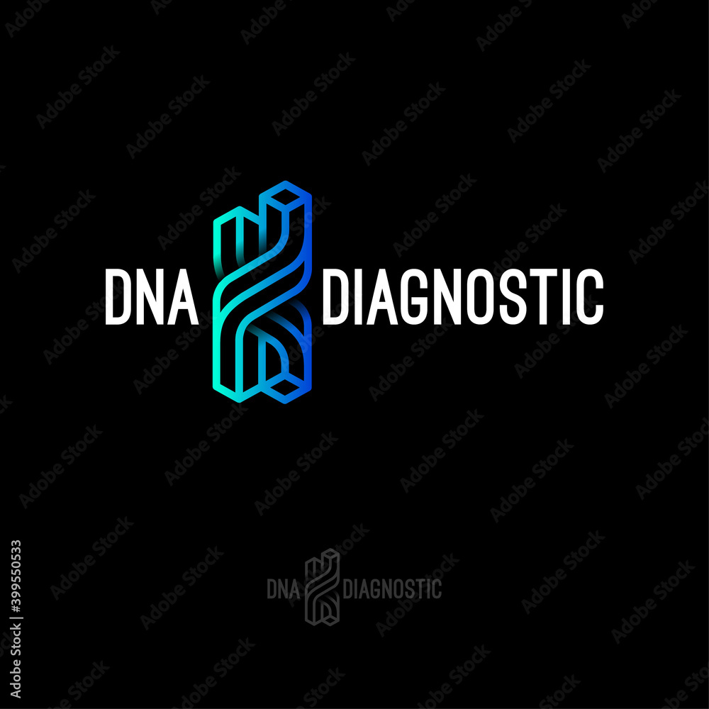 DNA diagnostic logo. DNA helix fragment with letters. Twisted elements ...