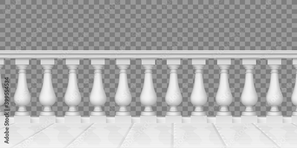 Realistic balustrade. Marble balustrade, terrace, porch or balcony ...