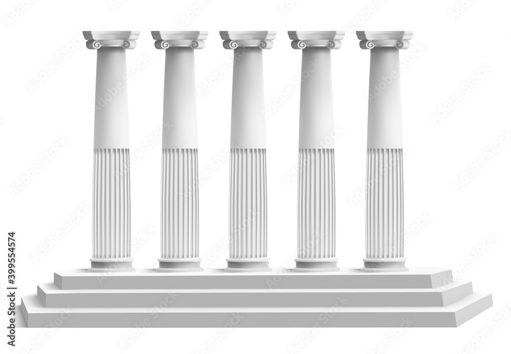 Realistic temple columns. Ancient greek pillars with marble 3d stair ...