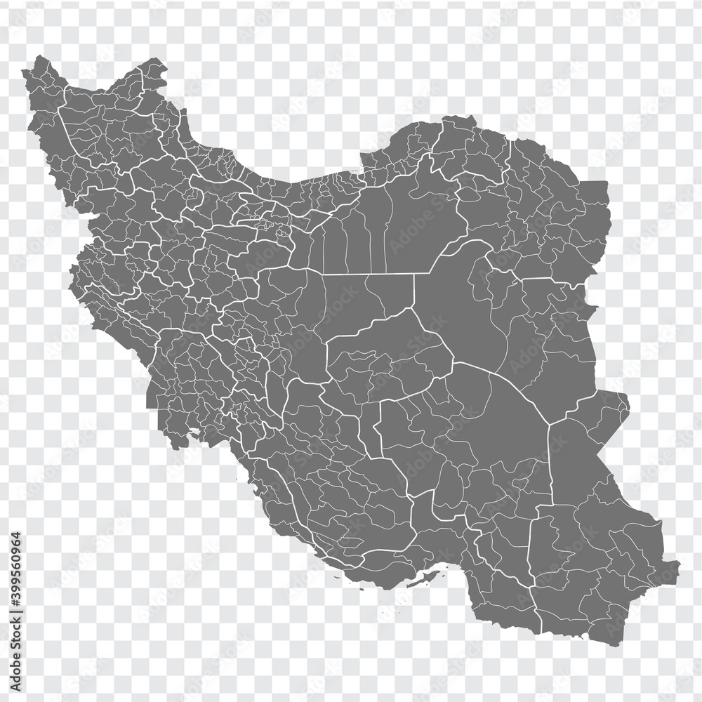 Blank map of Iran. Counties of Iran map. High detailed gray vector map ...