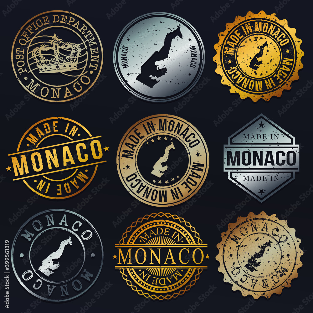Monaco Metal Stamps. Gold Made In Product Seal. National Logo Icon ...