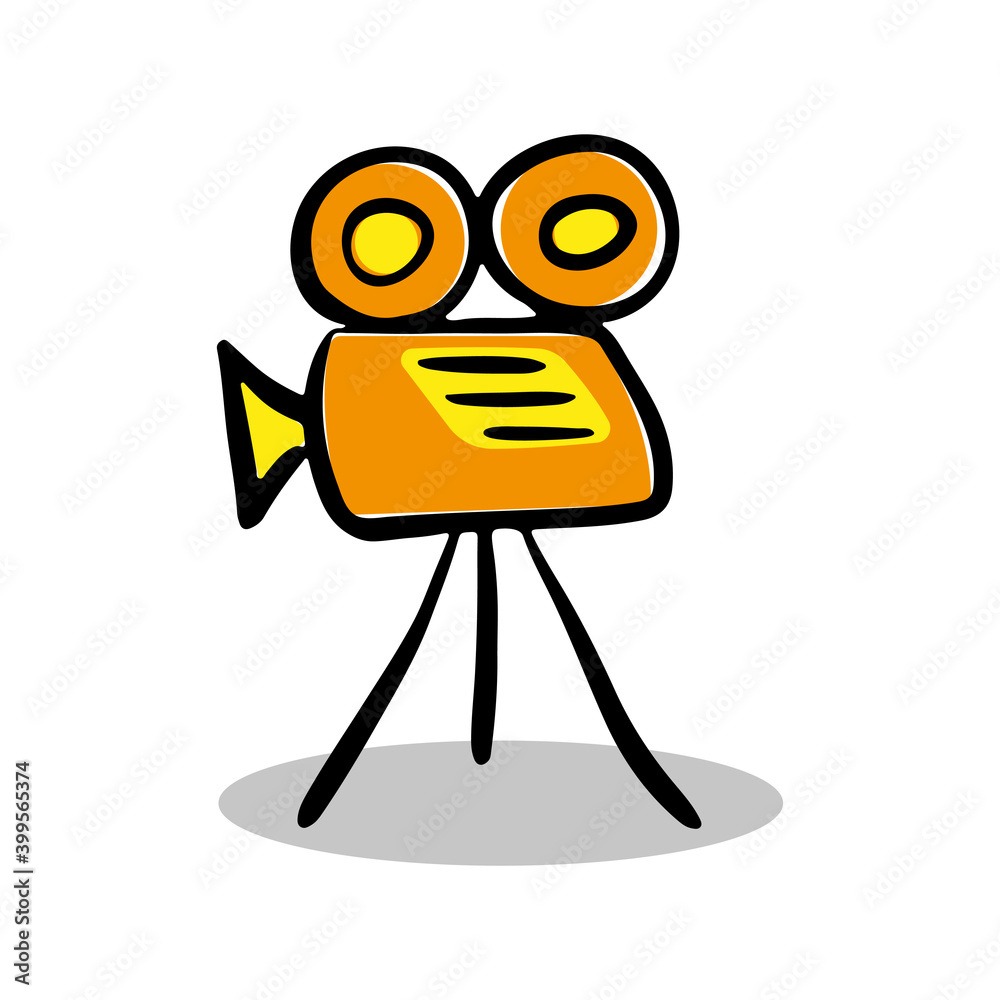 Camcorder icon. Colored contour silhouette. Sketch drawing. Side view ...