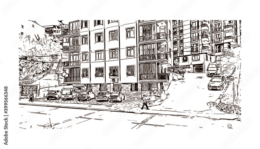 Building view with landmark of Istanbul is a major city in Turkey. Hand ...