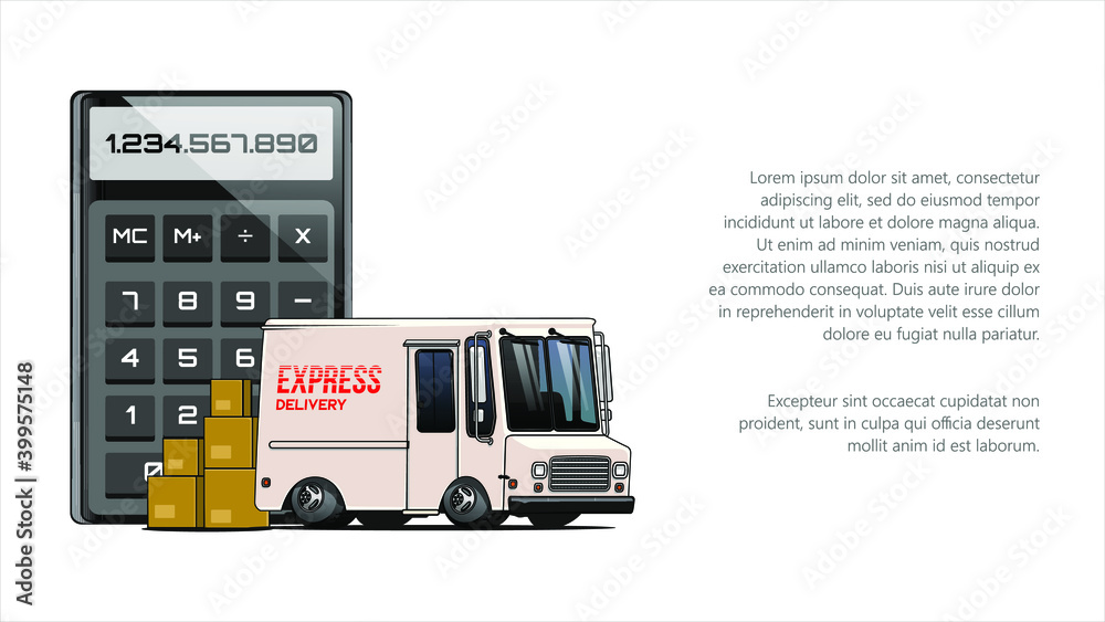 shipping calculator. delivery van in front of calculator. calculation ...