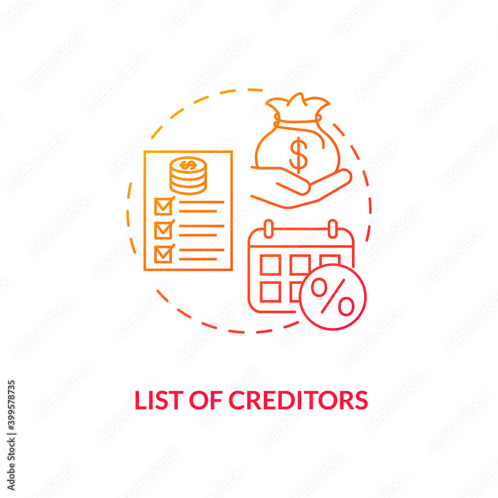 Vecteur Stock List of creditors red gradient concept icon. Financial ...