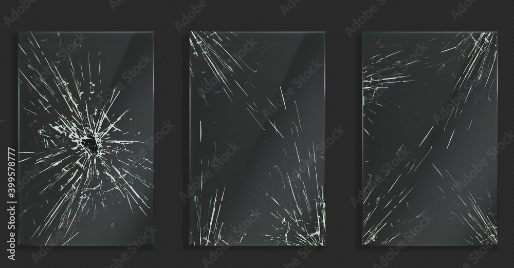 Vetor do Stock: Broken glass with cracks and hole from impact or bullet ...