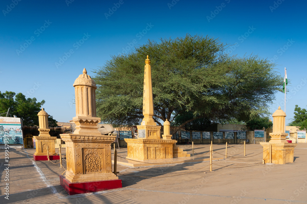 Memorials at Tanot Mata Mandir at India Pakistan border in Thar desert ...