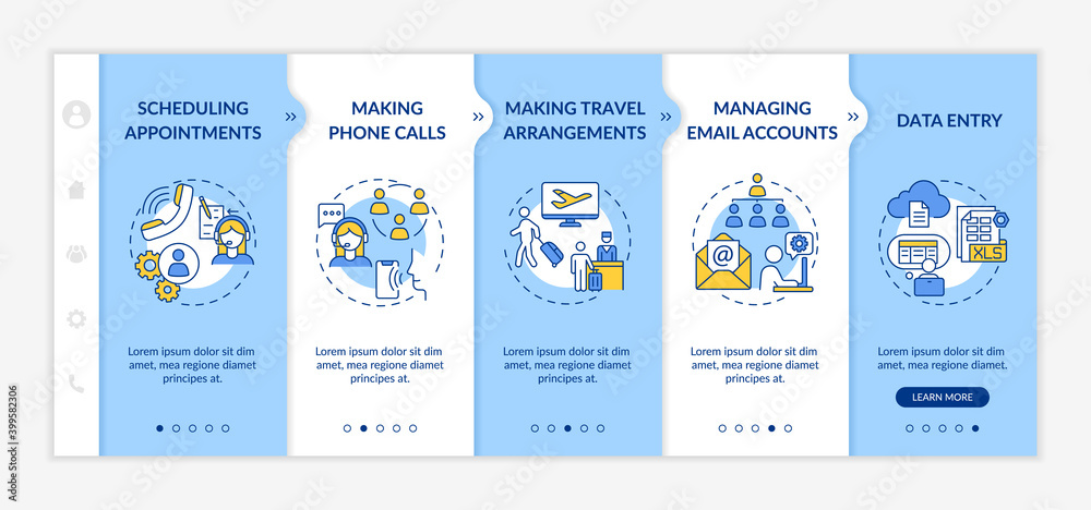 Virtual assistant tasks onboarding vector template. Professional VA ...