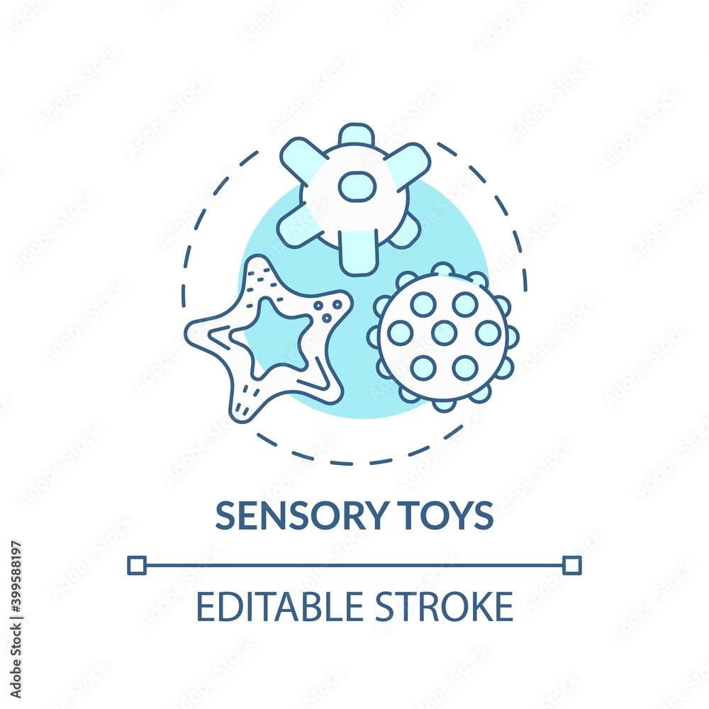 Sensory toys turquoise concept icon. Montessori method. Baby with ...