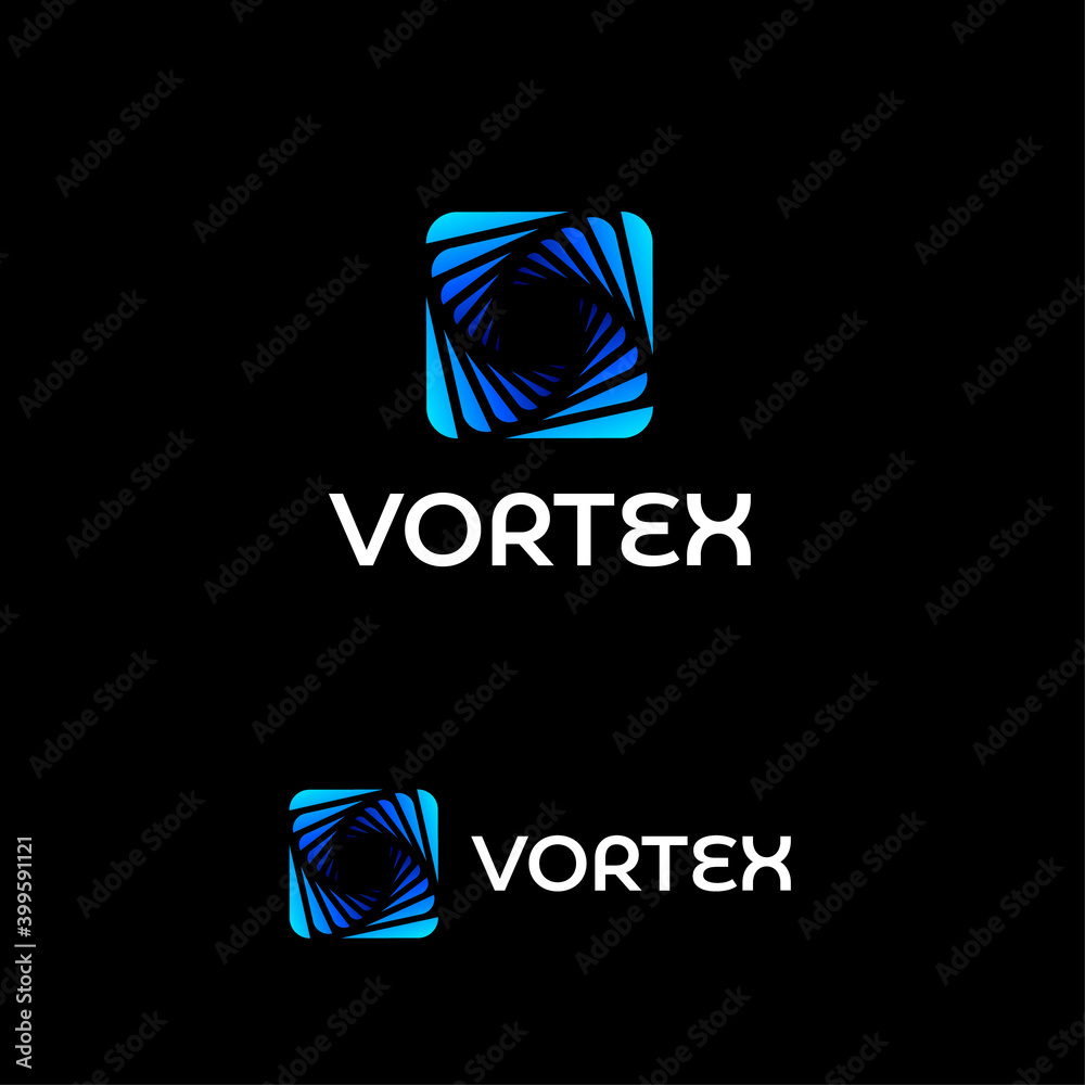 Vortex logo. Blue emblem and letters. Dynamic swirl. Logo can be used ...