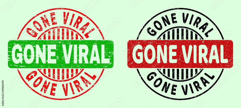 GONE VIRAL bicolor round watermarks with scratched style. Flat vector ...
