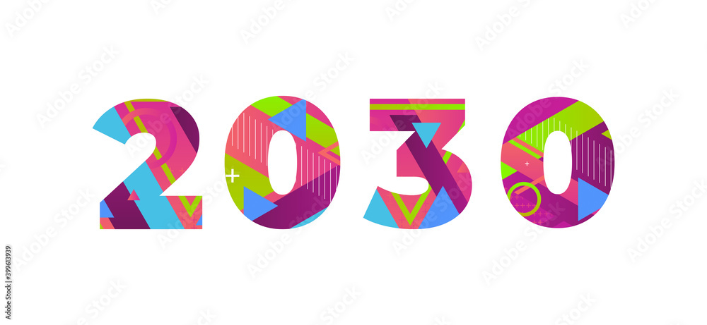 2030 Concept Retro Colorful Word Art Illustration Stock Vector | Adobe ...
