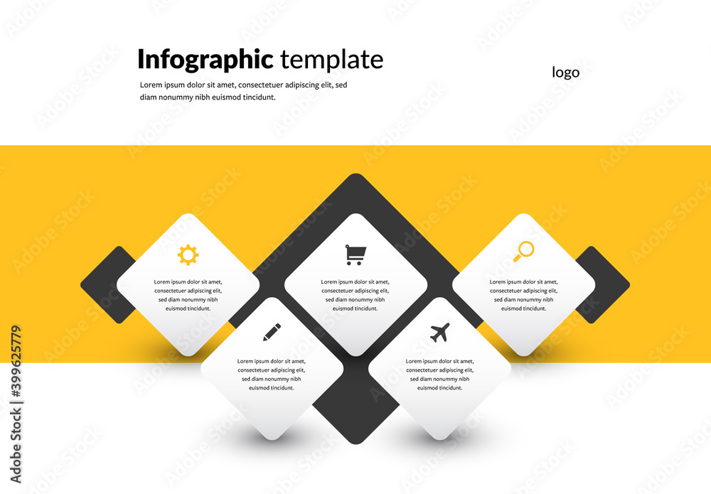 Square Shapes Infographic Layout with Yellow Accent Stock Template ...