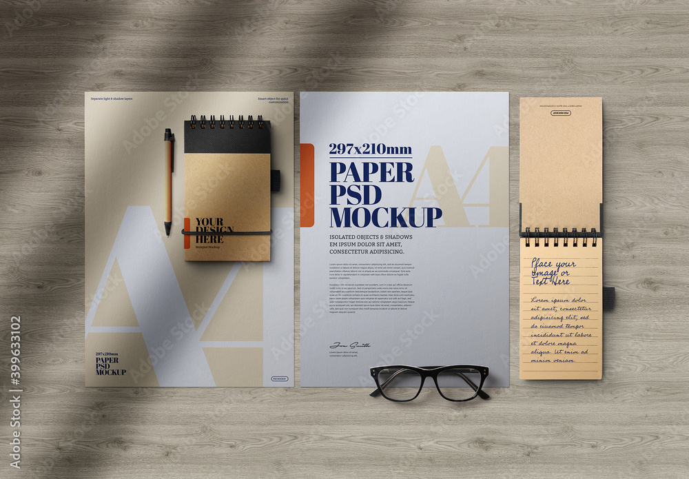 Flyer Mockup with Kraft Spiral Notepad Stock Template | Adobe Stock
