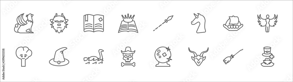 outline set of fairy tale line icons. linear vector icons such as beast ...