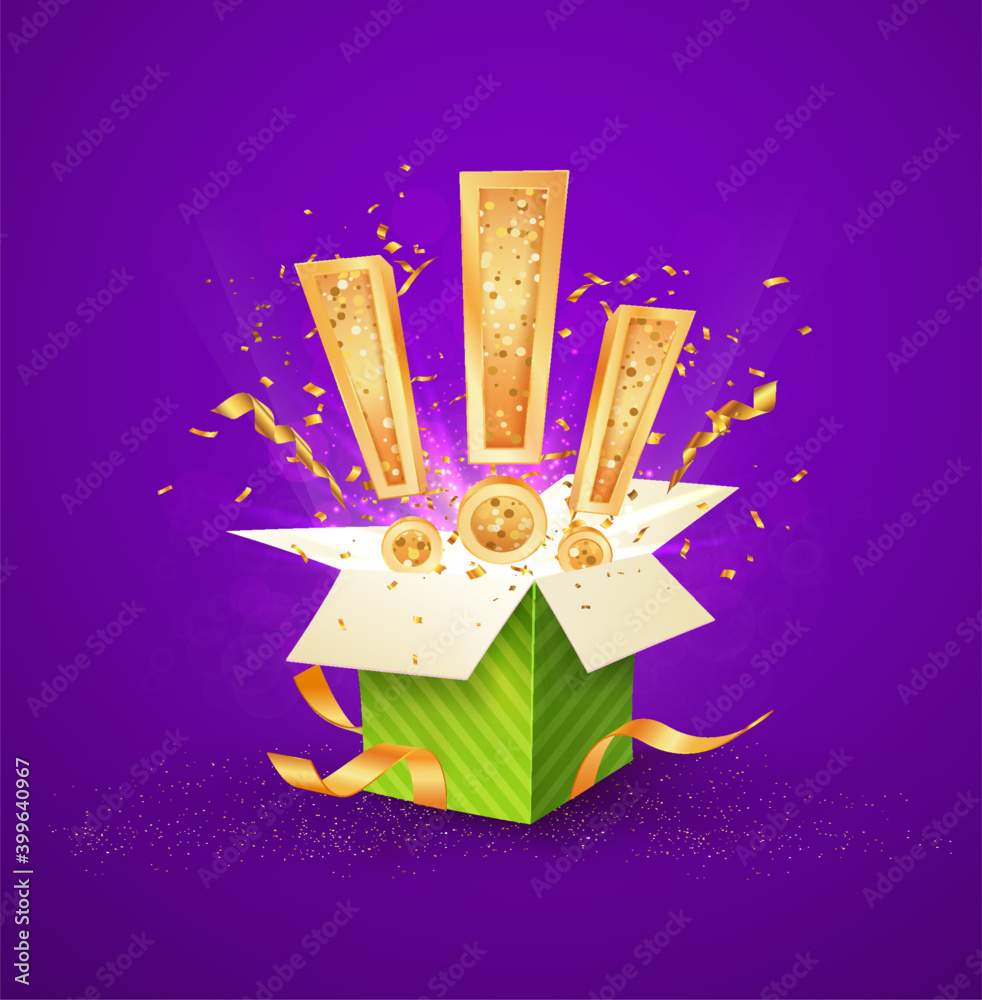 Win a prize giftbox vector illustration. Open textured green box with ...