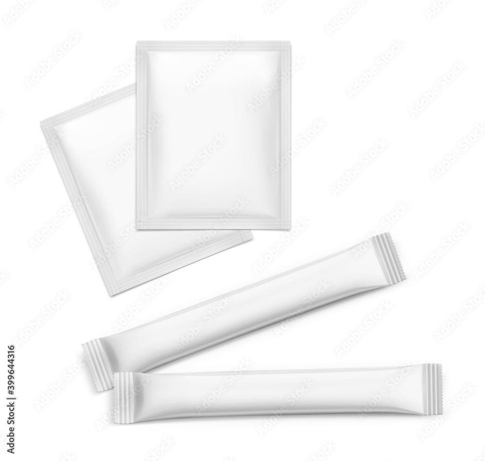 Set of sachets and sticks mockups. Front view. Vector illustration ...