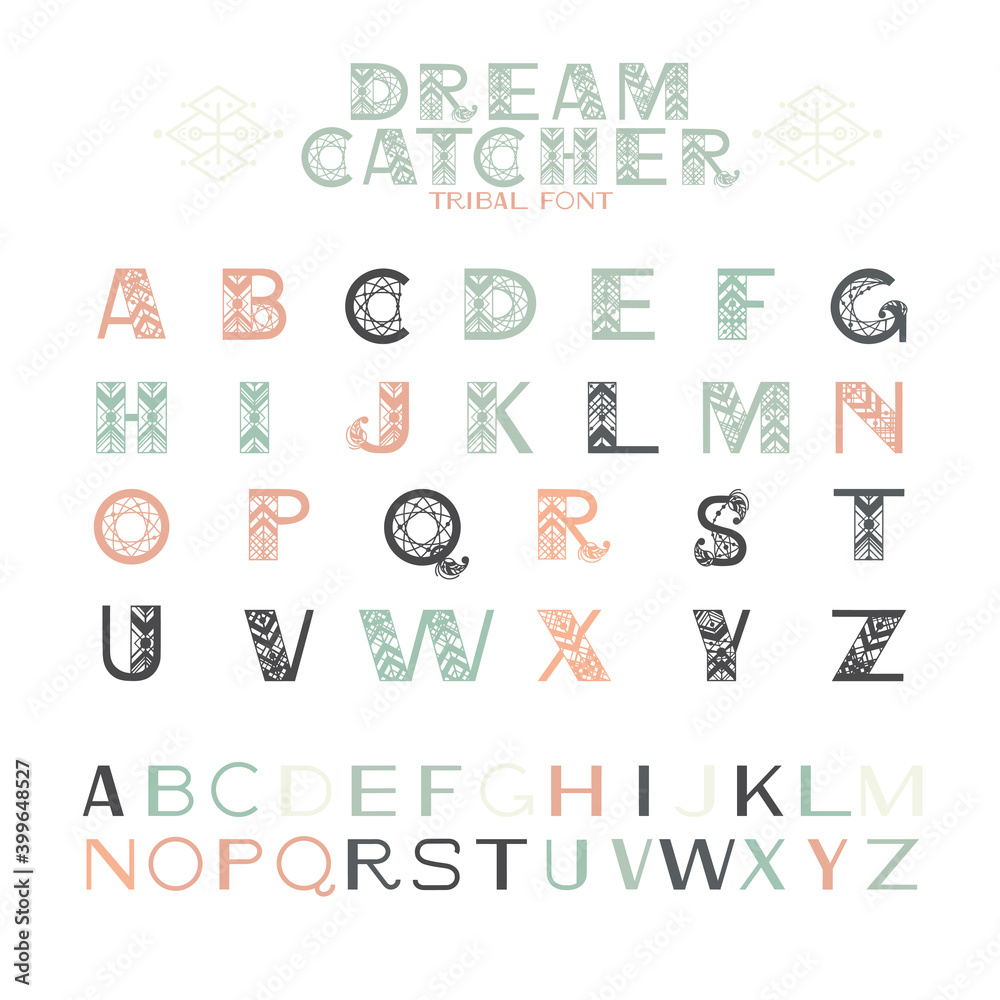 Tribal Alphabet. Letters, numbers and symbols in geometric ethnic style ...
