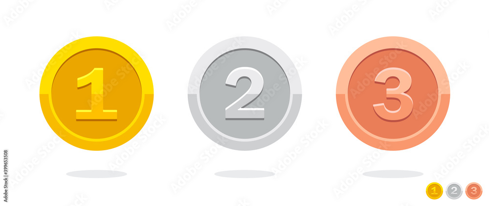 First place. Second place. Third place. Golden medal. Coin icon. Vector ...