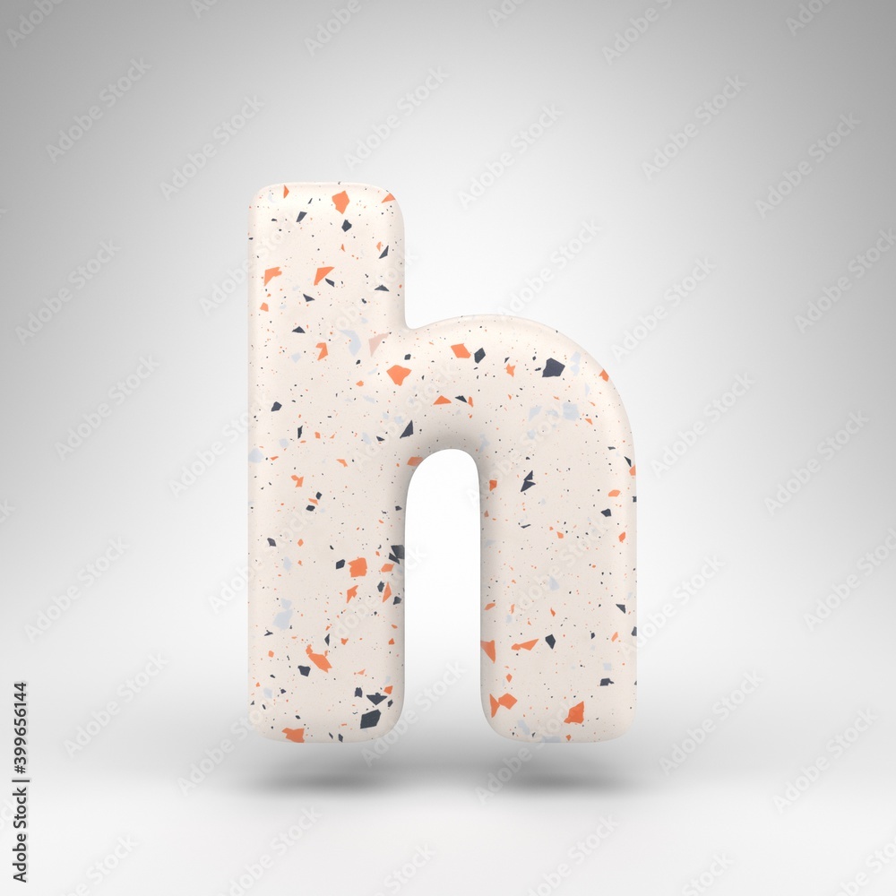 Letter H lowercase on white background. 3D letter with terrazzo pattern ...