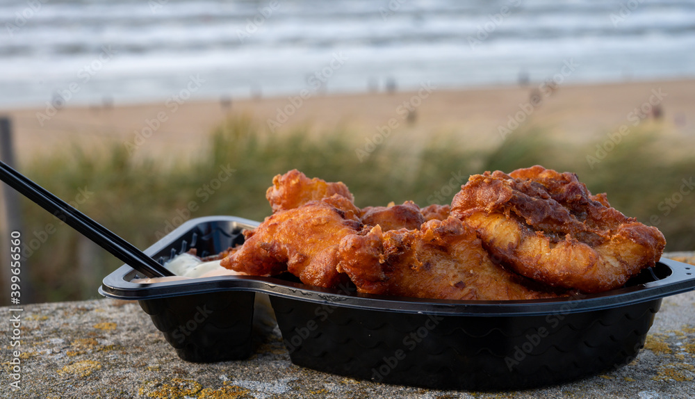 Dutch street seafood, deep fried cod fish fillet with garlic sauce ...