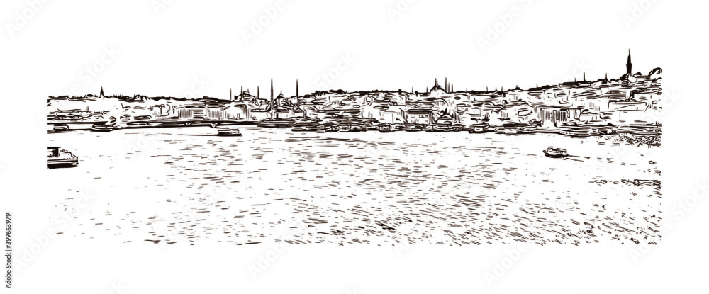 Building view with landmark of Istanbul is a major city in Turkey. Hand ...