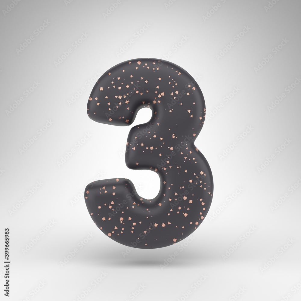 Number 3 on white background. Black matte 3D rendered number with ...