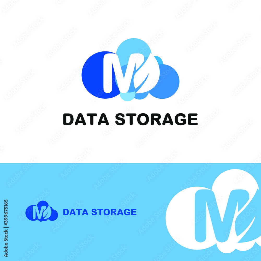 Initial letter M with leaf cloud icon for smart technology database ...