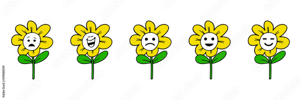 Set of high quality sunflower cartoon emoticons and emoji vector ...