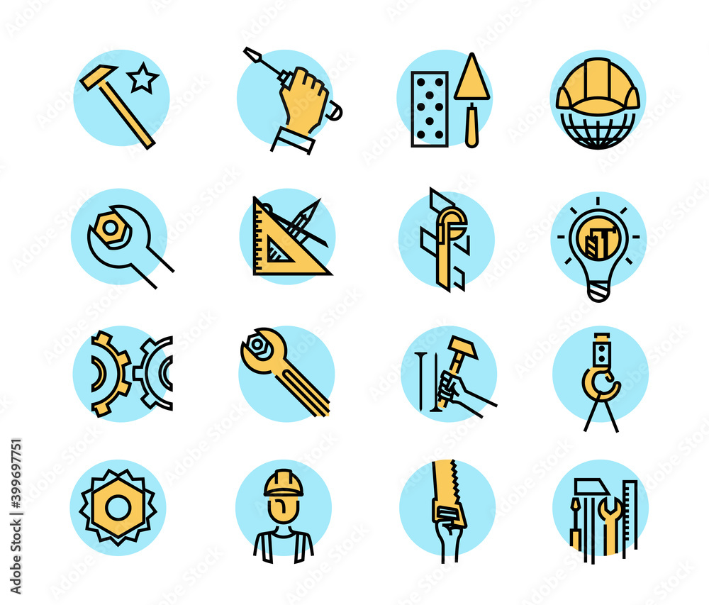 Color building icons in simple style. Industry and building ...