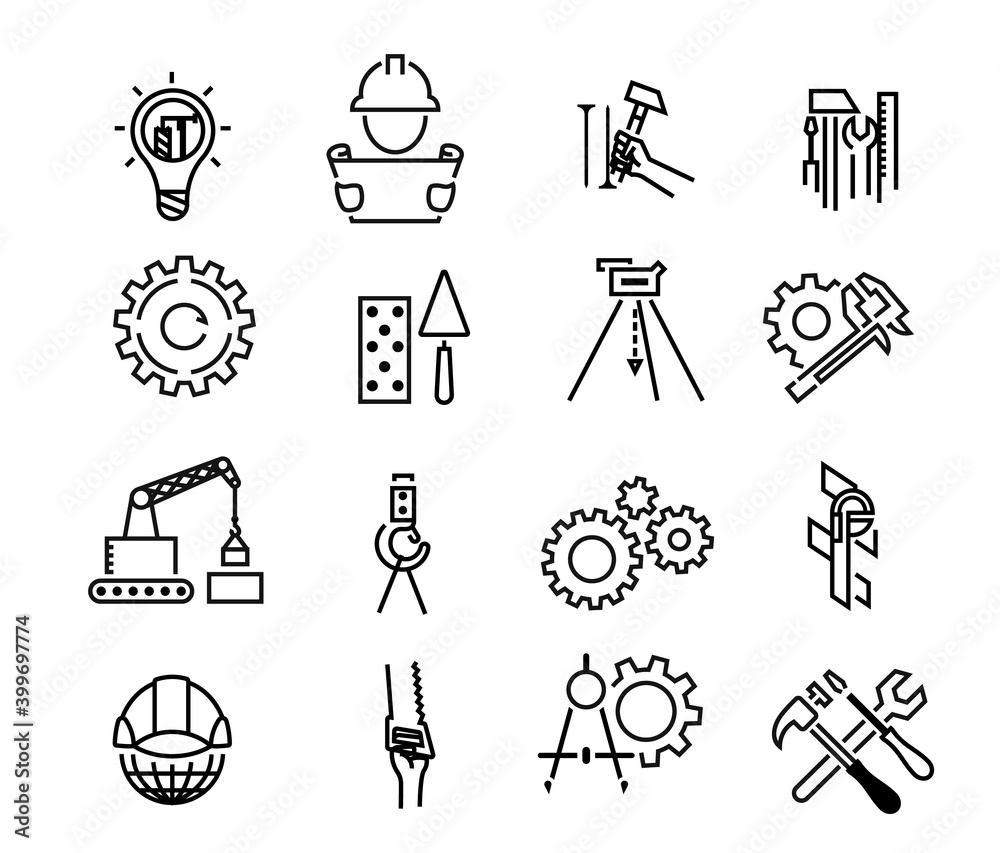 Black building icons in simple style. Building tools. Industry and ...