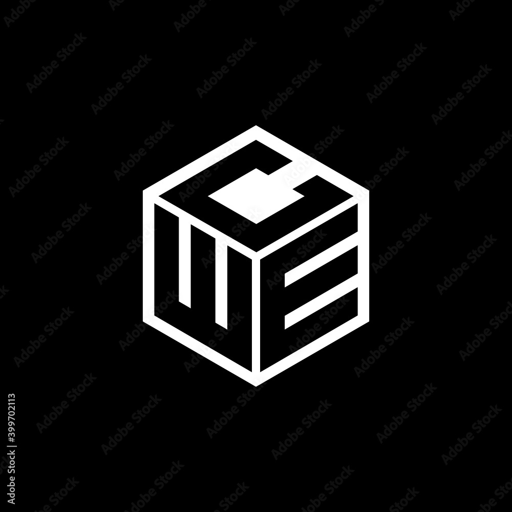 WEC letter logo design with black background in illustrator, cube logo ...
