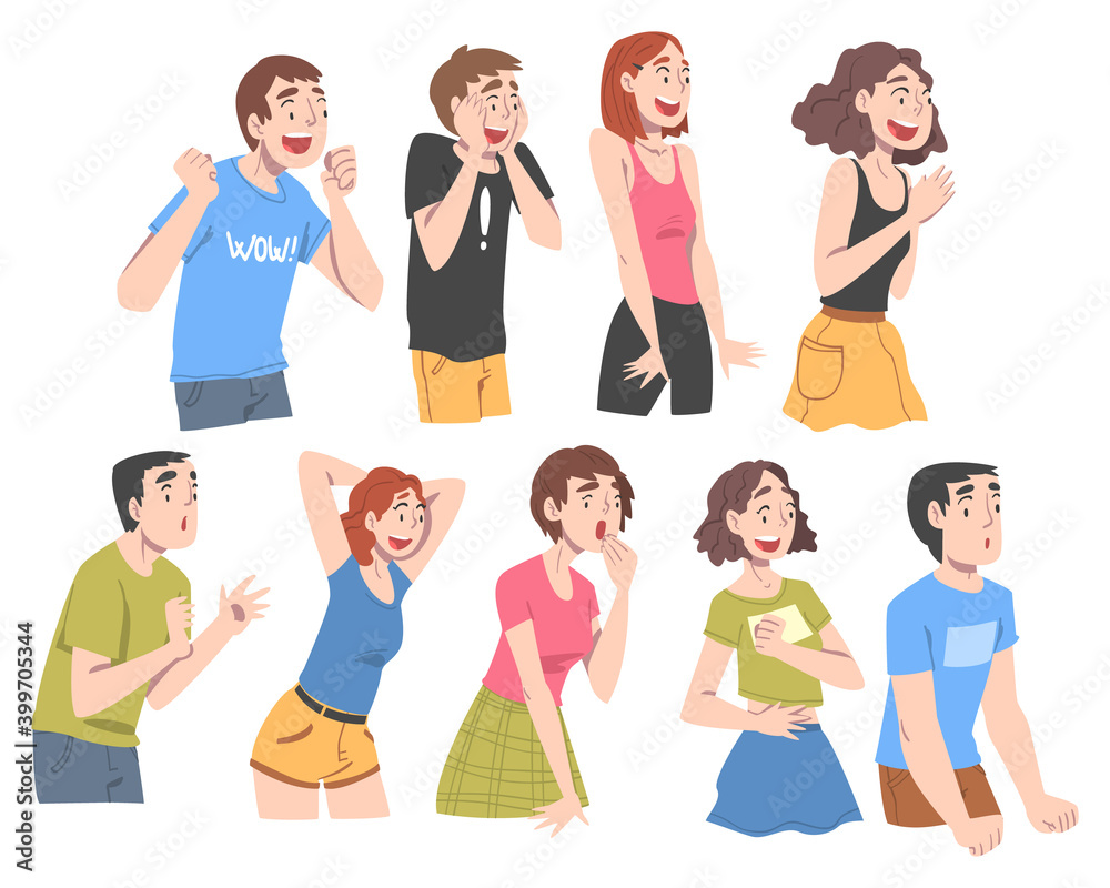 People with Shocked Face Expression Set, Emotional Reaction, Mood of ...