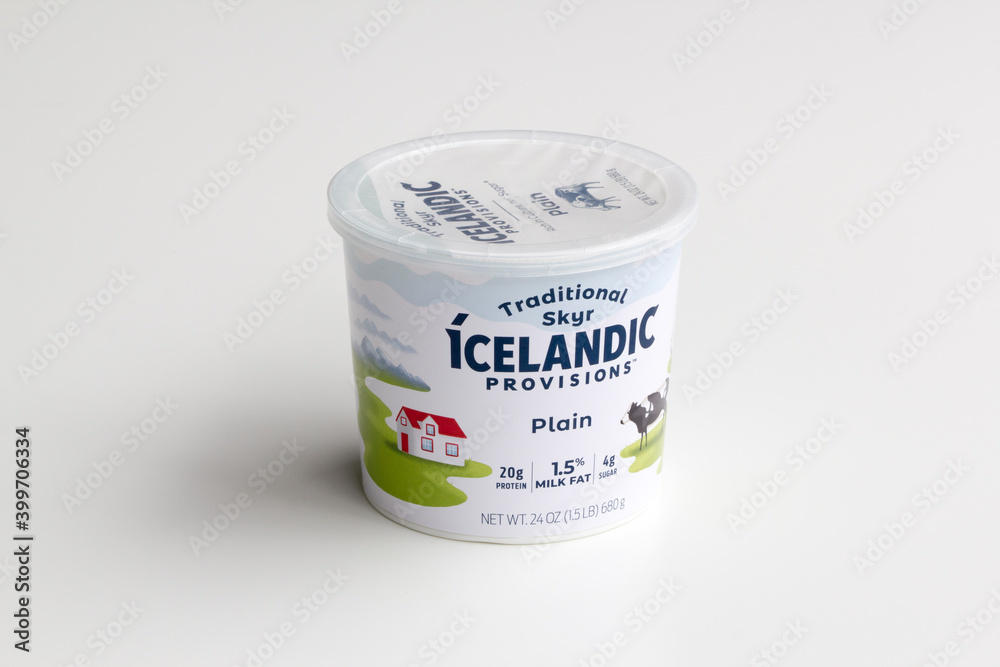 Portland, OR, USA - May 18, 2020: A tub of Icelandic Provisions brand ...