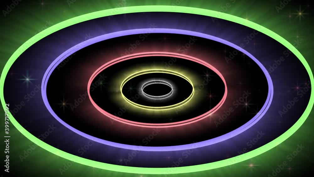 Multi-colored glowing ovals of different sizes rotate in different ...