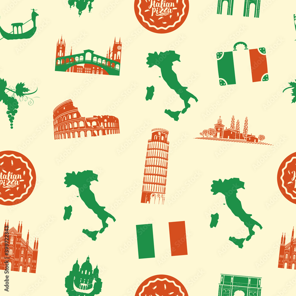 Seamless pattern on the theme of Italy with Italian symbols ...