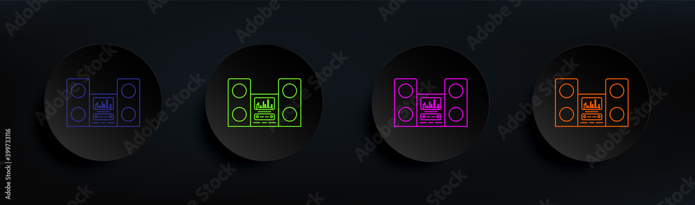music Center dark badge color set. Simple thin line, outline vector of ...