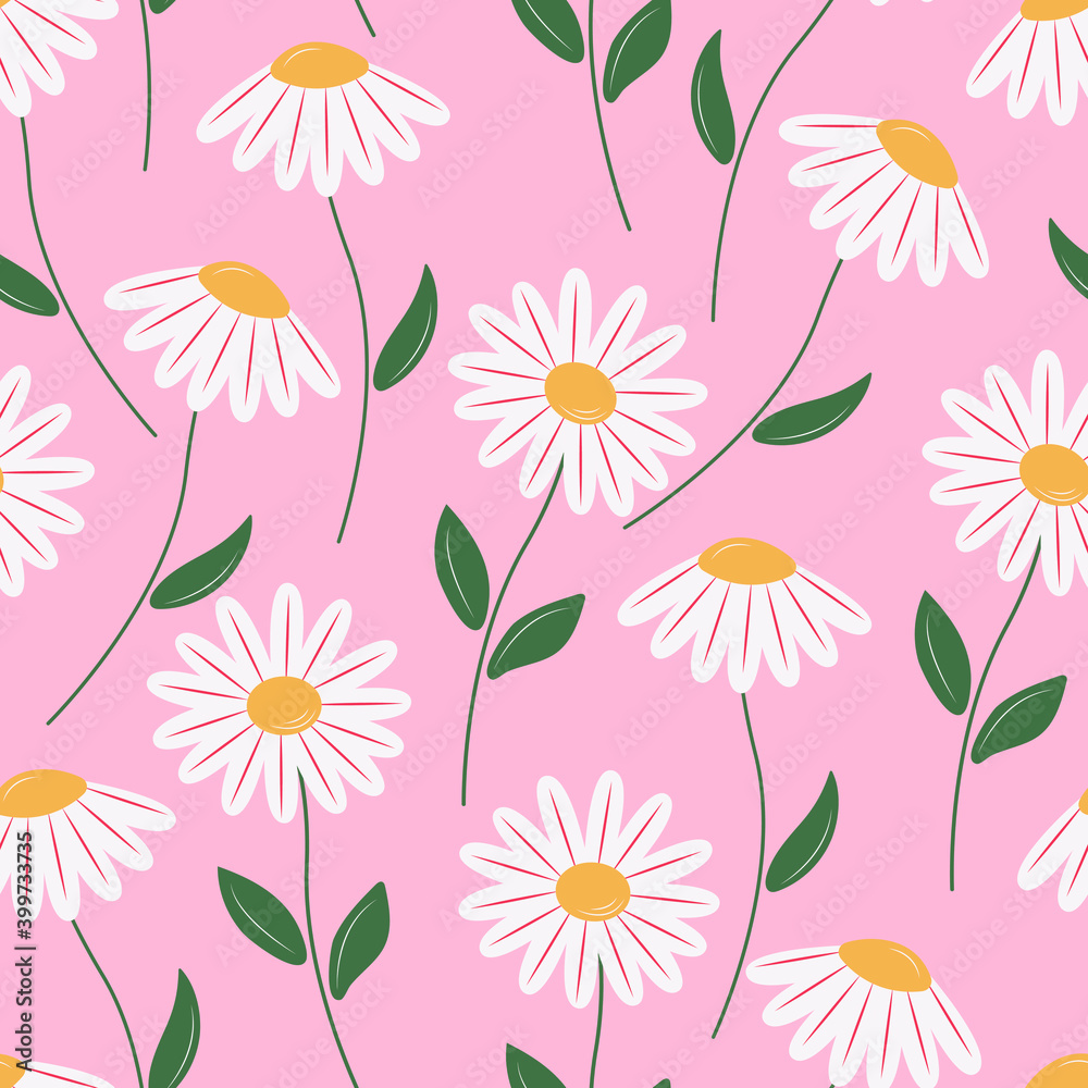 Floral seamless spring pattern. Daisies on a trendy pink background ...