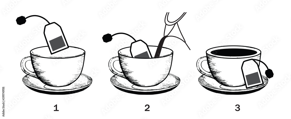 Steps how to brew tea. Vector illustration hand drawn style isolated on ...