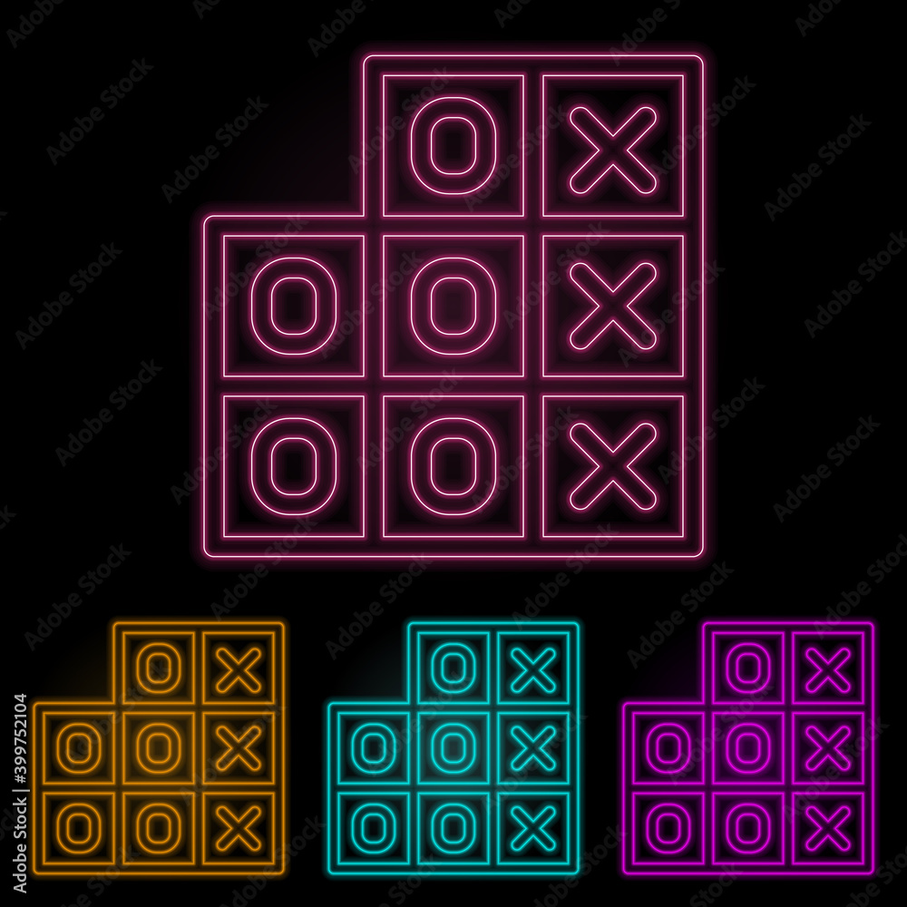 tic-tac-toe game color neon set. Simple thin line, outline vector of ...