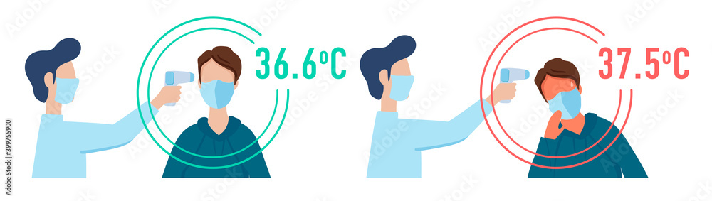 Vector icons for temperature measurement. Checking body temperature ...