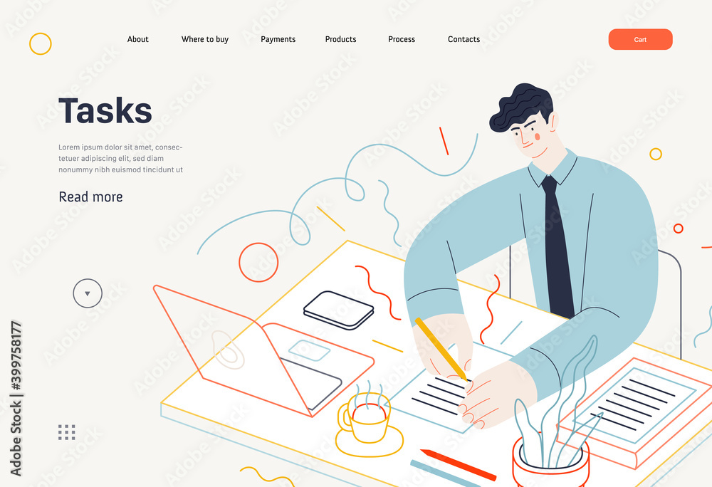 Business topics -tasks, web template, header. Flat style modern ...